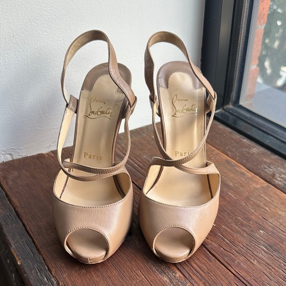 Christian Louboutin | Shoes | Christian Louboutin Beige Peeptoe Heels ...